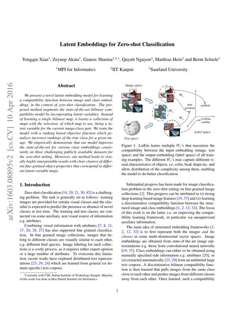 Pdf Latent Embeddings For Zero Shot Classification