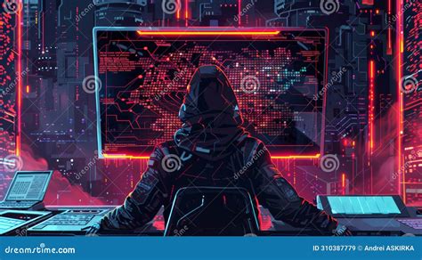 Back View Of A Hacker Accessing Digital Interface With Glowing Blue