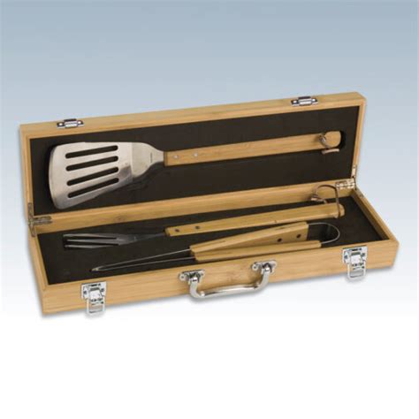 Bbq 3 Piece Bamboo Set In Bamboo Case