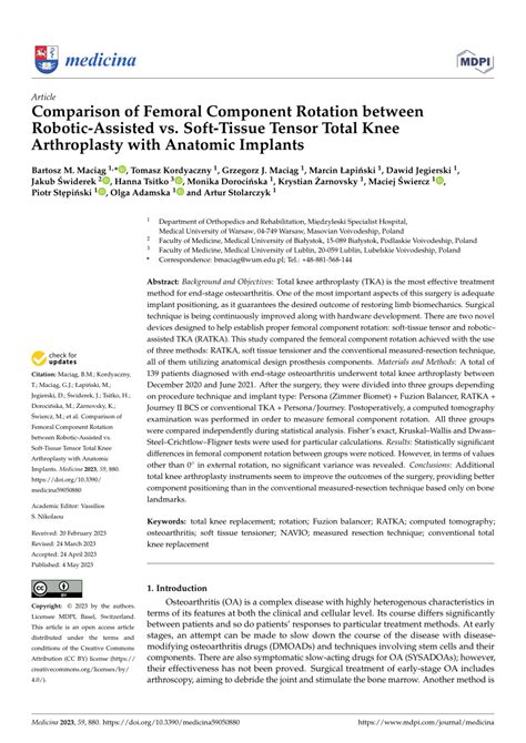 Pdf Comparison Of Femoral Component Rotation Between Robotic Assisted