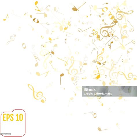 떨어지는 노트 배경 벡터 고음 음자리표 베이스 음자리표와 음악 메모의 프레임 흰색 바탕에 다양 한 크기의 골드 음악 기호 구도에 대한 스톡 벡터 아트 및 기타 이미지