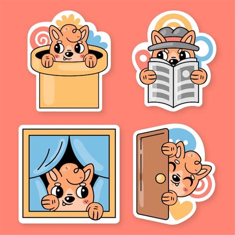 Colección De Pegatinas De Mirada Furtiva Con Fred El Zorro Vector Gratis