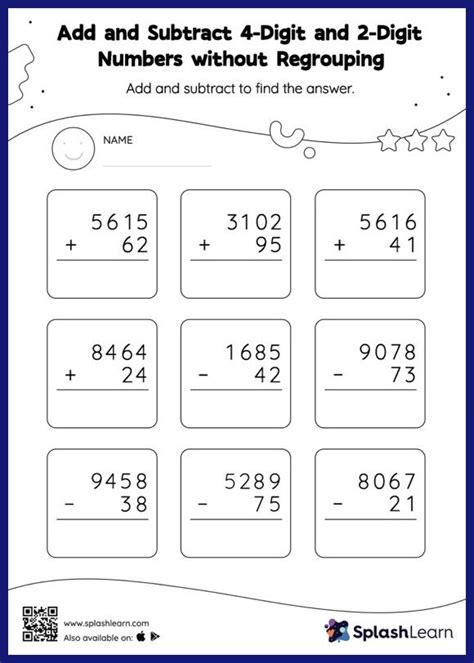 Add And Subtract 4 Digit And 2 Digit Numbers Without Regrouping Vertical Addition And