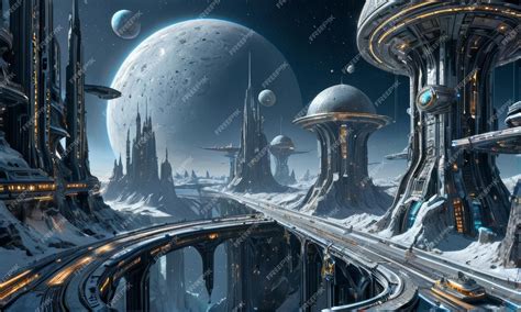 Futuristic Scifi Space City Landscape Premium Ai Generated Image