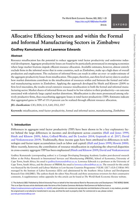 Pdf Allocative Efficiency Between And Within The Formal And Informal