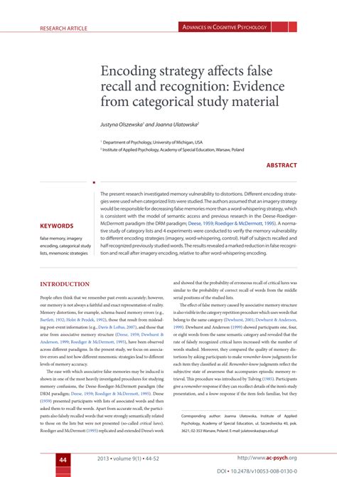 Pdf Encoding Strategy Affects False Recall And Recognition Evidence
