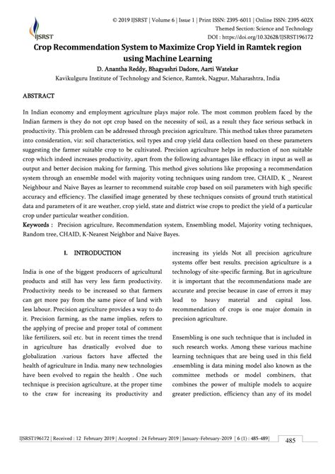 Pdf Crop Recommendation System To Maximize Crop Yield In Ramtek Region Using Machine Learning