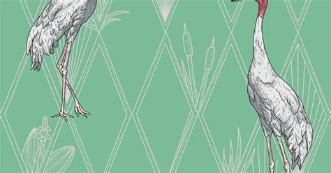 클래식하고 우아한 아르데코 모티프를 새롭게 재해석한 이 작품은 갈대와 나뭇잎으로 만든 십자형 다이아몬드 패턴 위에 사루스 크레인sarus Cranes을 배치한 것이