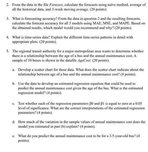 Solved From The Data In The File Forecast Calculate The Chegg Com