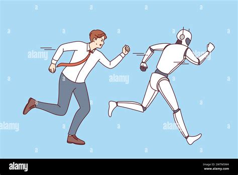Man Office Clerk Attacks Ai Robot Out Of Fear Of Digitalization And