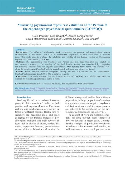 Pdf Measuring Psychosocial Exposures Validation Of The Methods The Questionnaire Was