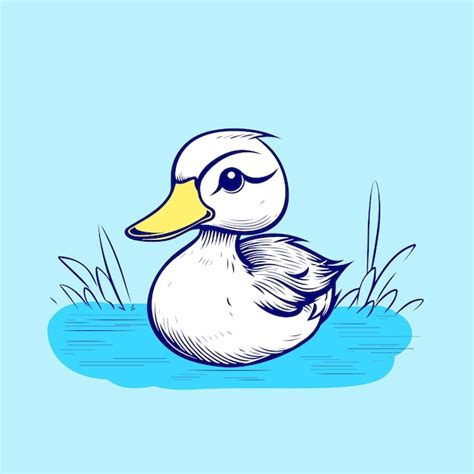 Premium Vector A Blue And White Drawing Of A Duck Swimming In A Pond