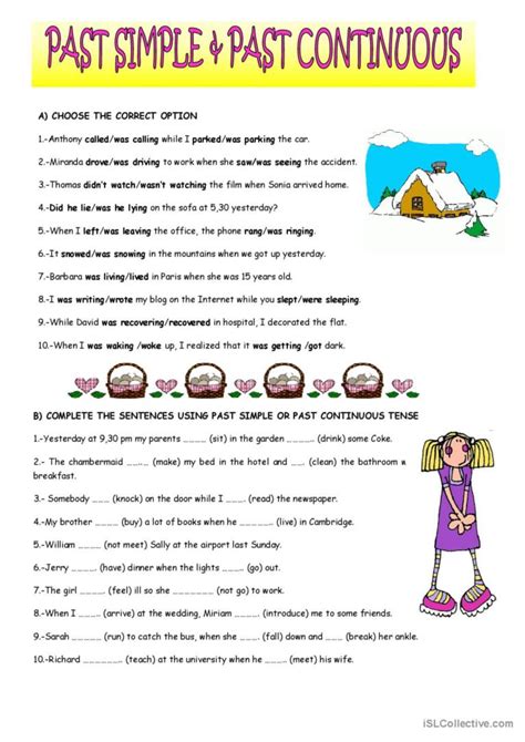 Past Simple And Past Continuous Exercises Text Free