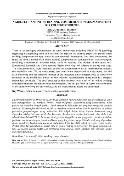 Pdf A Model Of An Online Reading Comprehension Summative Test For