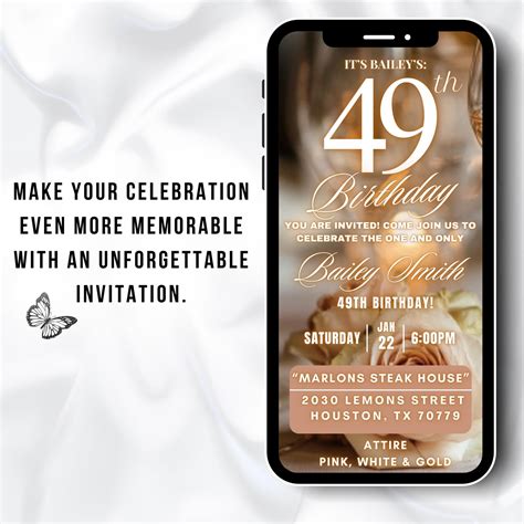 49th Birthday Dinner Digital Invitation Birthday Evite Edit In Canva
