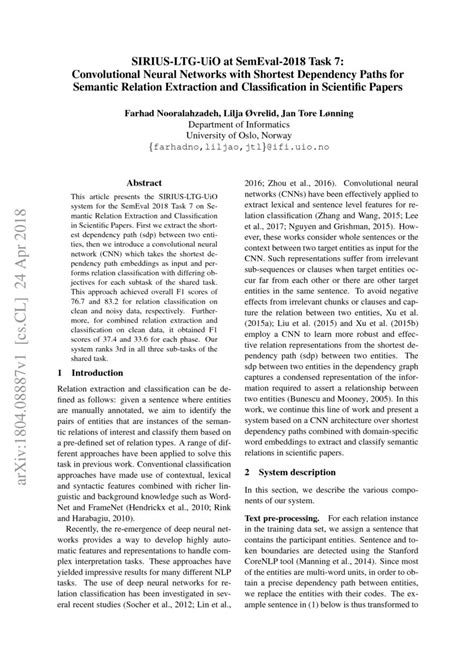 Sirius Ltg Uio At Semeval 2018 Task 7 Convolutional Neural Networks With Shortest Dependency