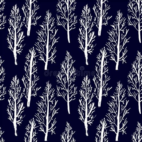 Seamless Pattern With Naked Trees Hand Drawn Grunge Ink Background Vector Illustration Stock