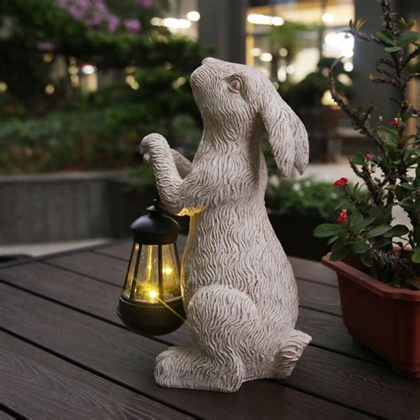 Reyiso Garden Statues Rabbit With Solar Lights Bunny Figurine Outdoor Easter