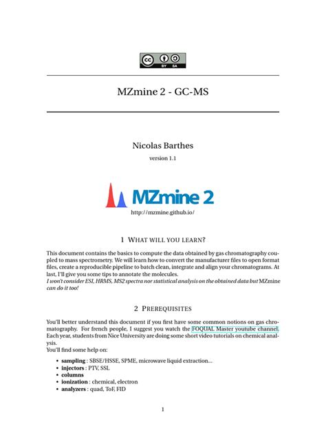 Mzmine Gc Ms Tutorial V11 Pdf Gas Chromatographymass Spectrometry