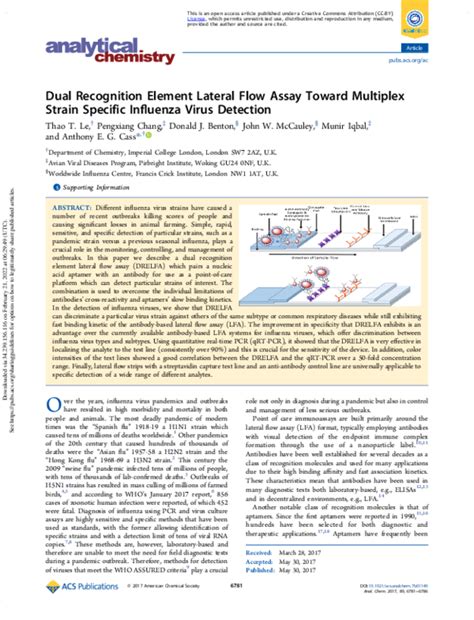 Pdf Dual Recognition Element Lateral Flow Assay Toward Multiplex Strain Specific Influenza