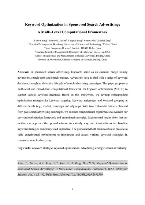 Pdf Keyword Optimization In Sponsored Search Advertising A Multi