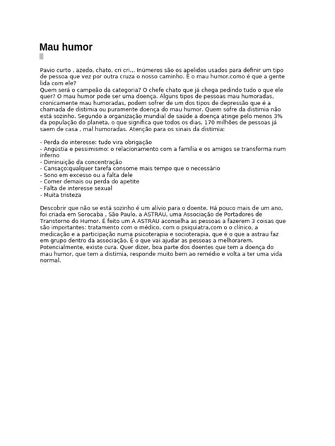 Como Lidar Com O Mau Humor E Distimia Pdf Autoajuda Estilo De Vida