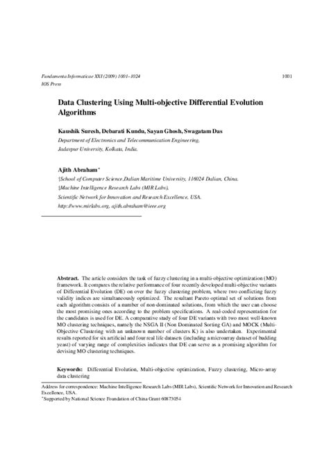 pdf data clustering using multi objective differential evolution