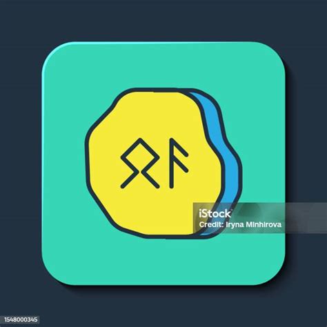 채워진 윤곽선 마법 룬 아이콘은 파란색 배경에 분리되어 있습니다 청록색 사각형 버튼 벡터 가득 찬에 대한 스톡 벡터 아트 및 기타 이미지 Istock