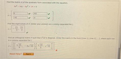 Solved Find The Matrix A Of The Quadratic Form Associated