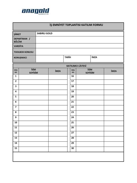 Toolbox Attendance Form Pdf
