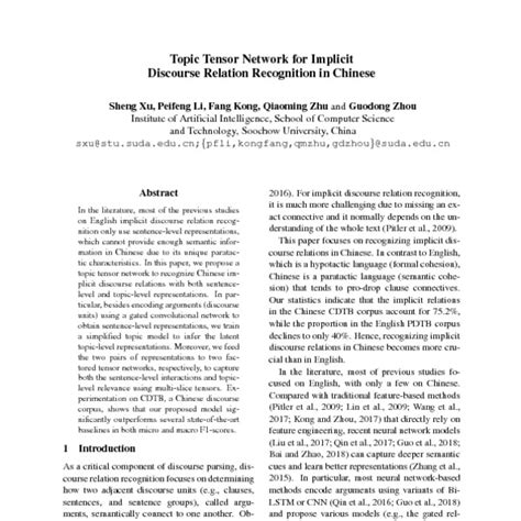 Topic Tensor Network For Implicit Discourse Relation Recognition In Chinese Acl Anthology
