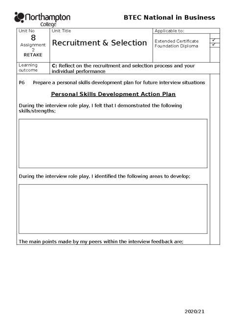 Unit 8 Retake Task 2 P6 Develop Plan Btec National In Business Unit No 8 Assignment 2