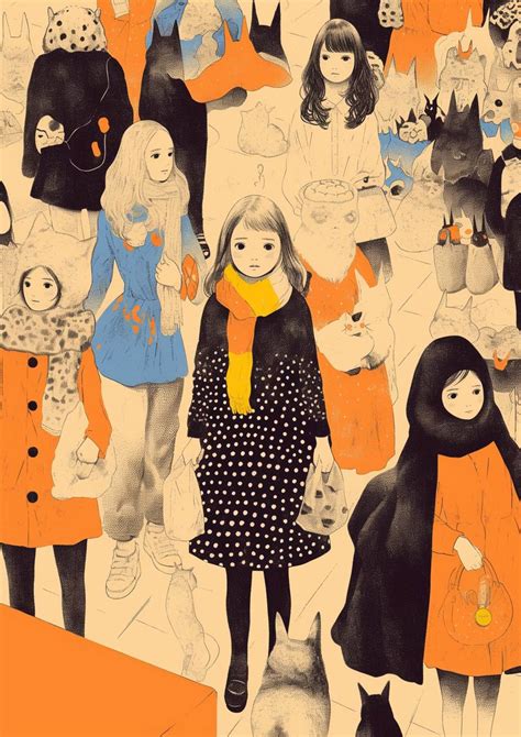 귀여운 악마 마스크를 쓴 사람들이 야시장에서 돌아다니고 있다