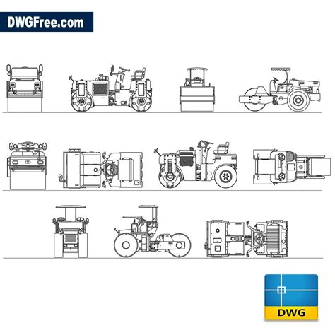 Tractors With Compacting Rollers DWG Download Autocad Blocks Model AutoCad