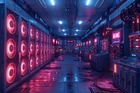 Crypto Mining Farm With Rows Of Asic Miners Stock Illustration Illustration Of Digital Money