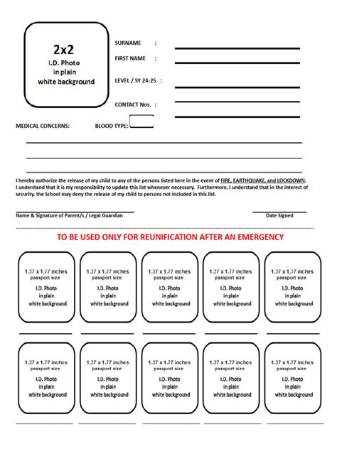 Reunification Form Pdf