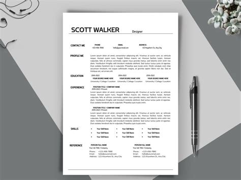 Editable CV TEMPLATE Resume Professional Resume Template Minimalist Executive CV Template Free
