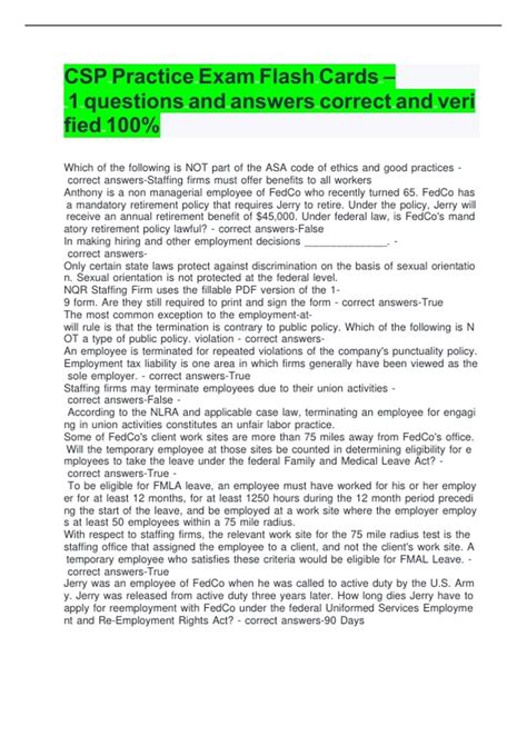 CSP Practice Exam Flash Cards 1 Questions And Answers Correct And Verified 100 CSP Stuvia US