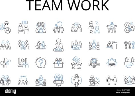 Team Work Line Icons Collection Cooperation Support Leadership