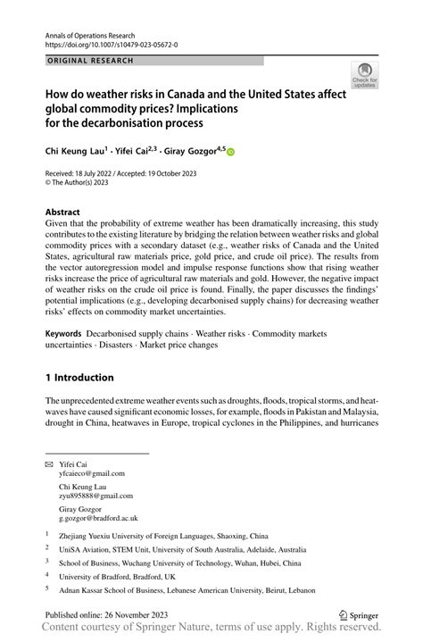 Pdf How Do Weather Risks In Canada And The United States Affect