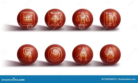 Set Line Graph Schedule Chart Diagram Micrometer Measuring Height Body Drawing Compass