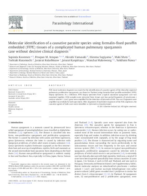 Pdf Molecular Identification Of A Causative Parasite Species Using Formalin Fixed Paraffin