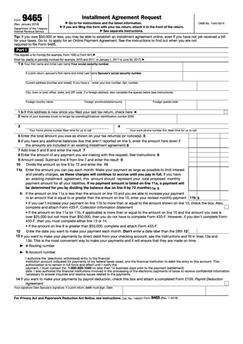 Irs Form 9465 Fillable Printable Forms Free Online