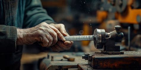 Carpenter Working Metal Rod With Lathe Machine In Workshop Stock Illustration Illustration Of