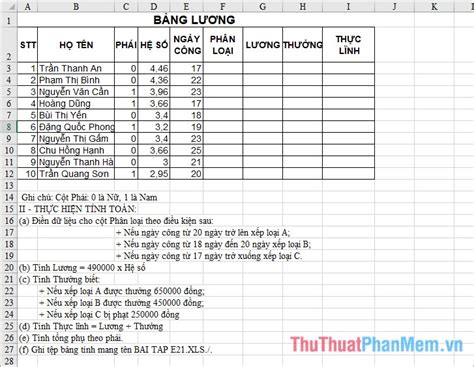C C B I T P Th C H Nh Excel