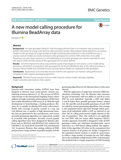 Pdf A New Model Calling Procedure For Illumina Beadarray Data