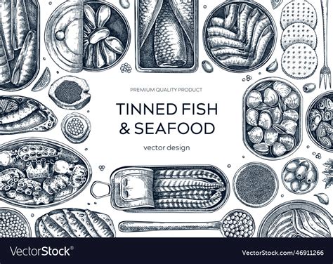 Tinned Fish Frame Design Seafood Background Vector Image