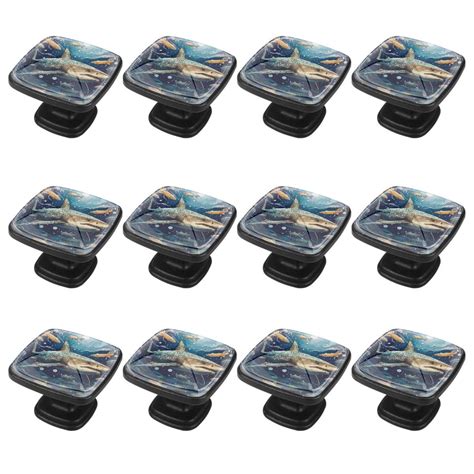 12 Packs Starry Sky Shark Cabinet Knobs Pull Hardware Handle Square Drawer Knobs For Kitchen