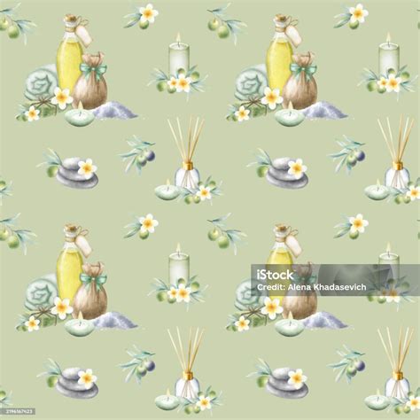 올리브 오일 비누 알레포 바다 소금 돌돌 말아 올린 수건 양초 프랜지파니 꽃 올리브 가지 손으로 그린 수채화 패키지 스파 살롱 디자인에 대한 밝은 올리브 색상에 절연 된