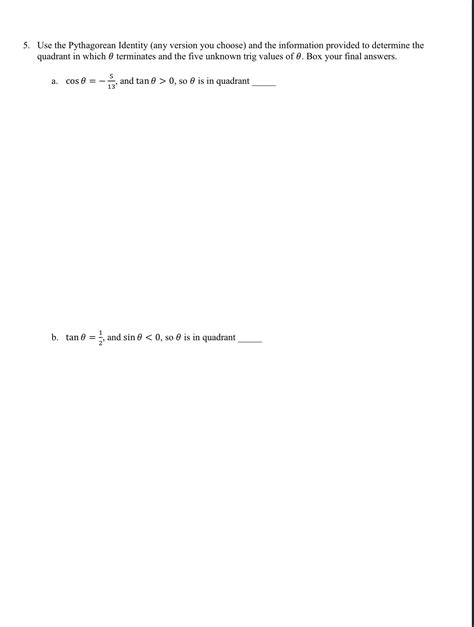 Solved Use The Pythagorean Identity Any Version You Choose Chegg